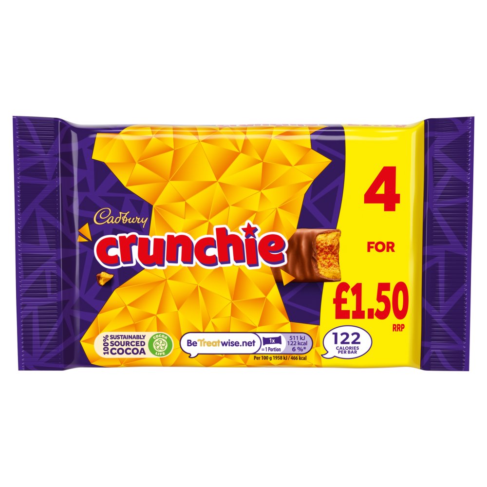 Cadbury Crunchie Chocolate Bar 4 Pack Multipack PMP (Case of 10 ...