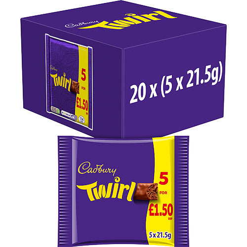 Cadbury Twirl Chocolate Bar 5 Pack Multipack (Case of 20) — BritishGram.com