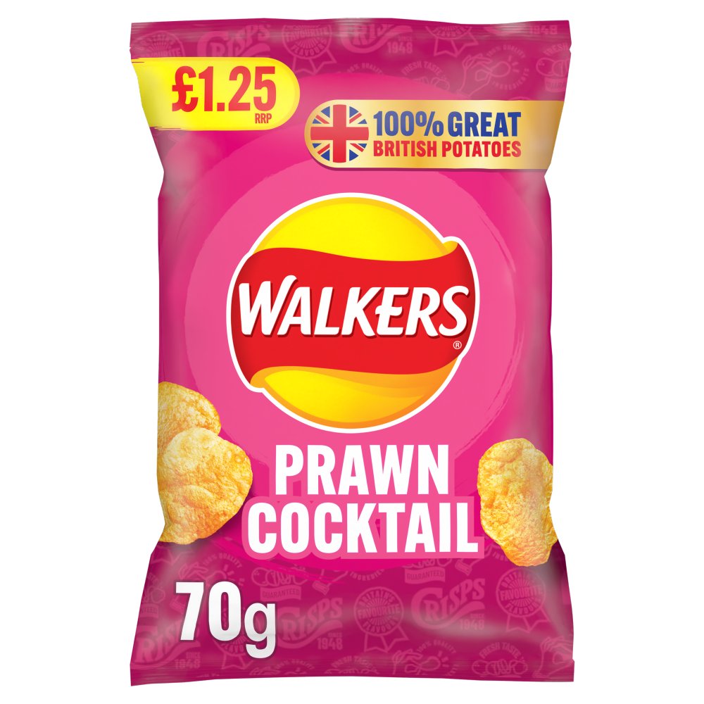 Walkers Prawn Cocktail Crisps PMP 70g (Box of 18) — BritishGram.com