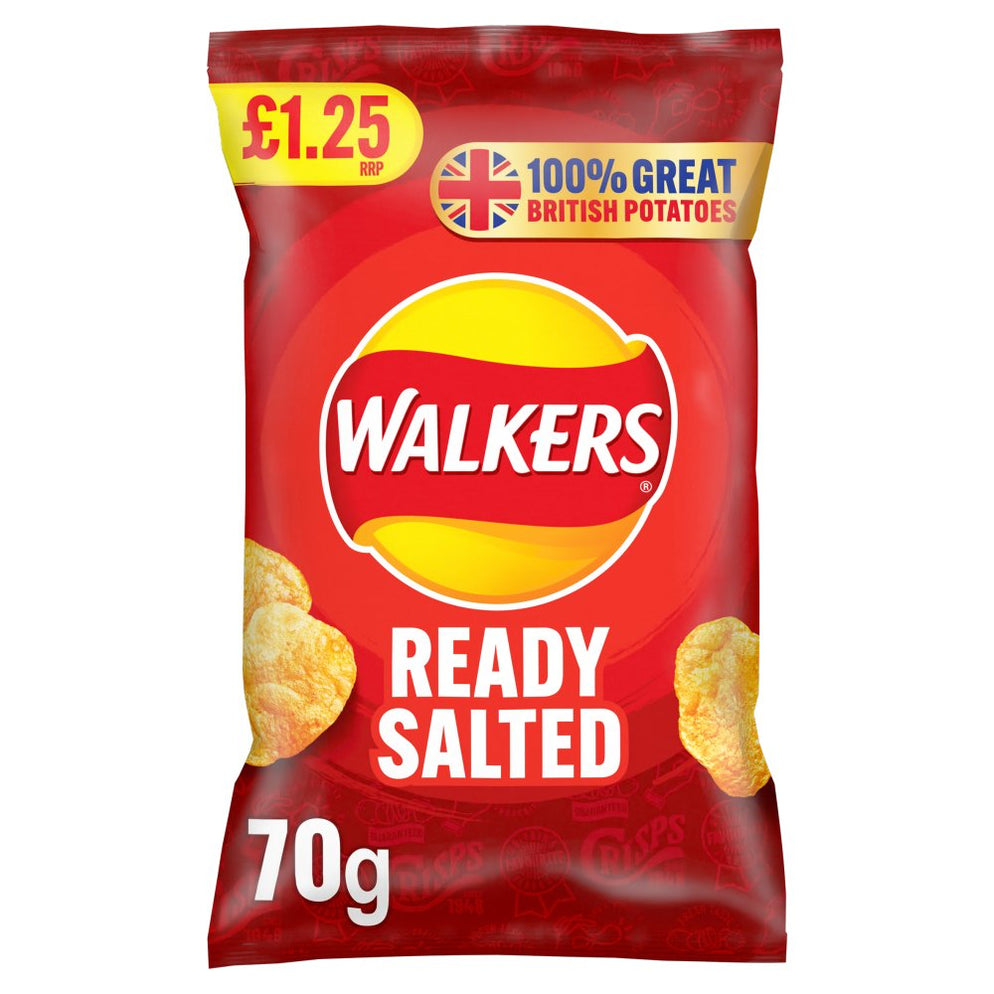 Walkers Ready Salted Crisps PMP 70g (Box of 18) — BritishGram.com